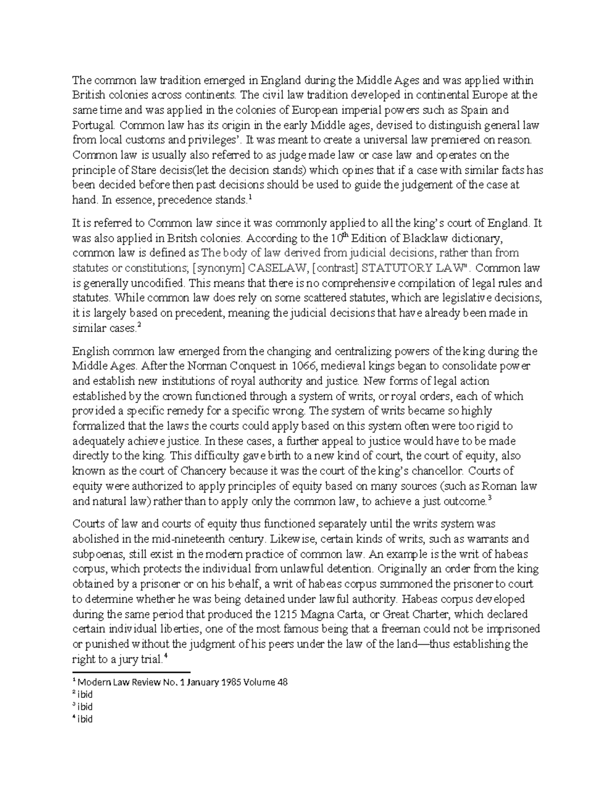 Compiled Media Law notes - The common law tradition emerged in England ...