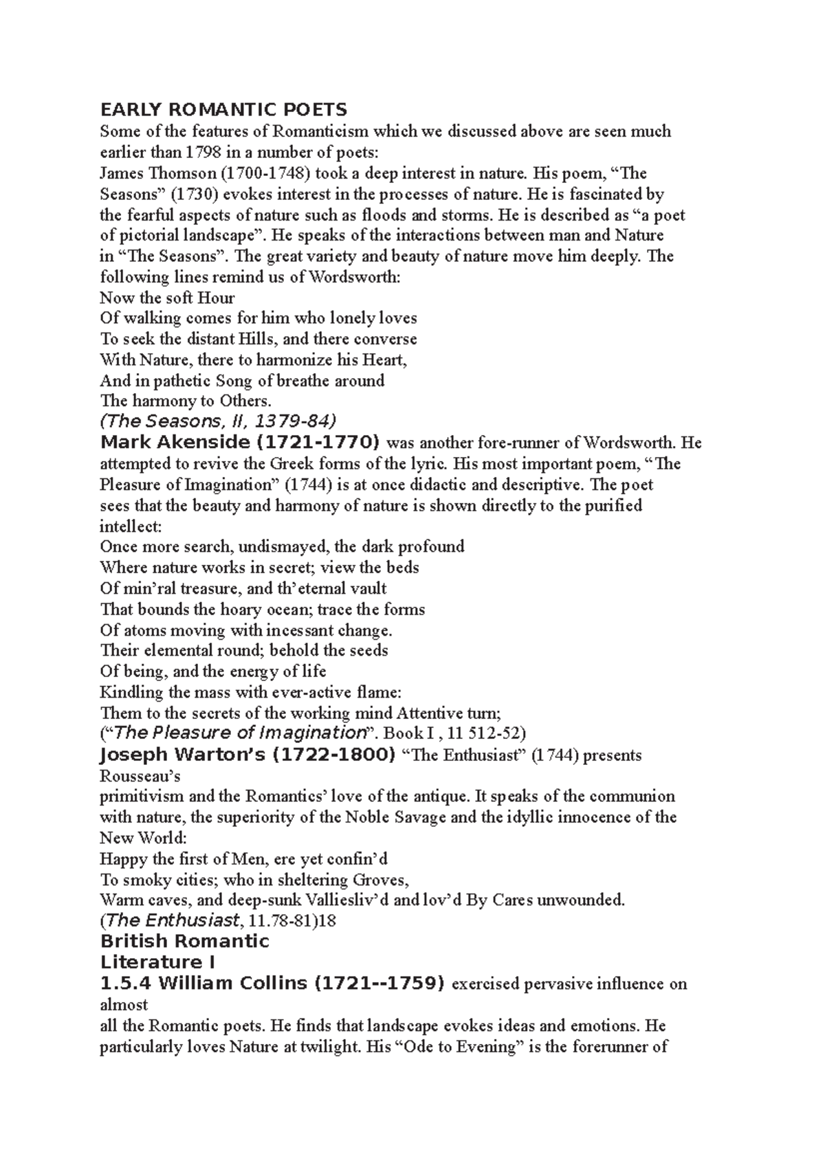 Early Romantic Poets - EARLY ROMANTIC POETS Some of the features of Romanticism which we ...