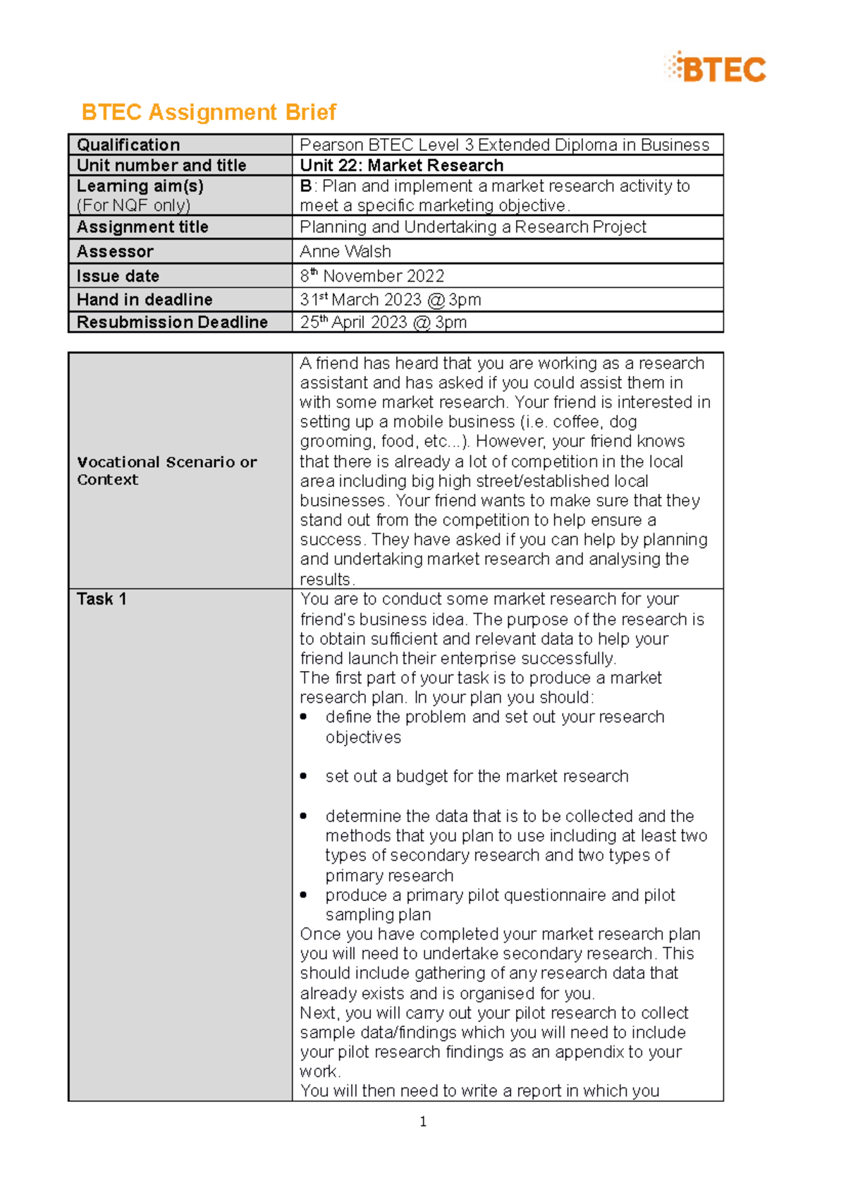 Assignment 2 (P2-P4, M2 D2) - BTEC Assignment Brief Qualification ...