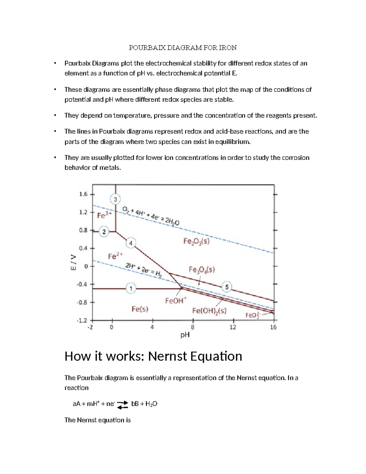 Pourbaix Diagram FOR IRON - POURBAIX DIAGRAM FOR IRON Pourbaix Diagrams ...
