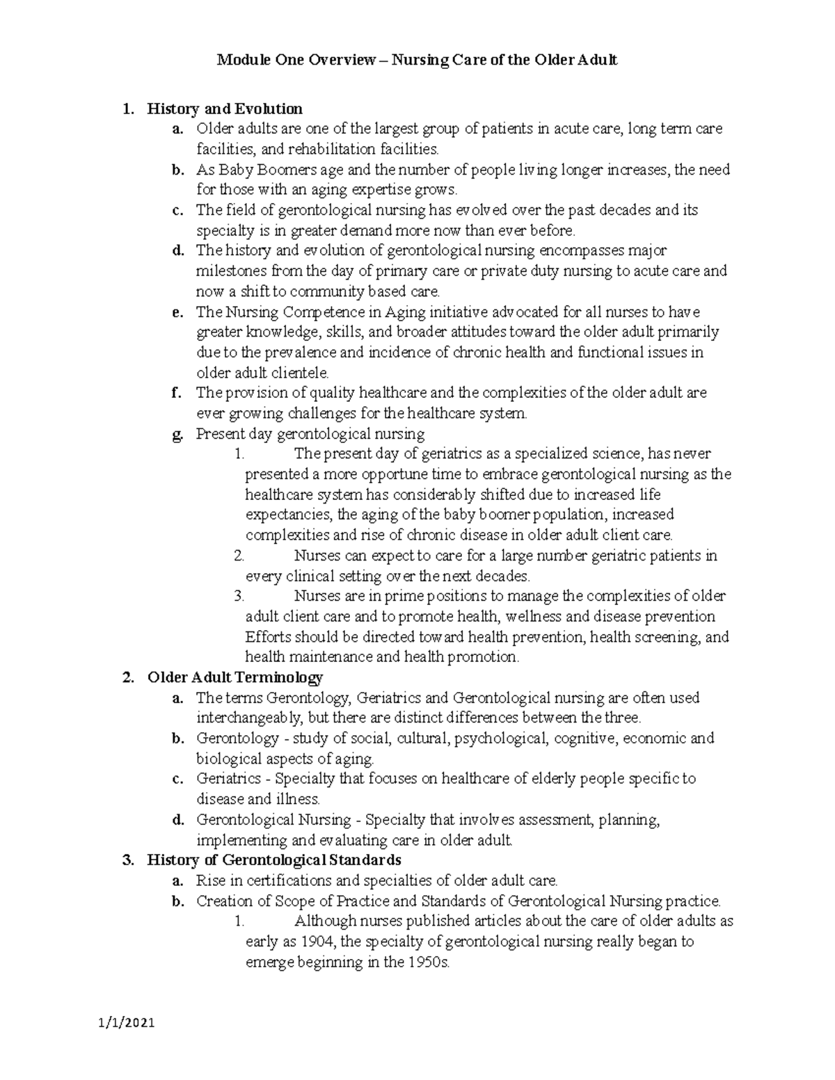 Module One - Overview - 1. History and Evolution a. Older adults are ...