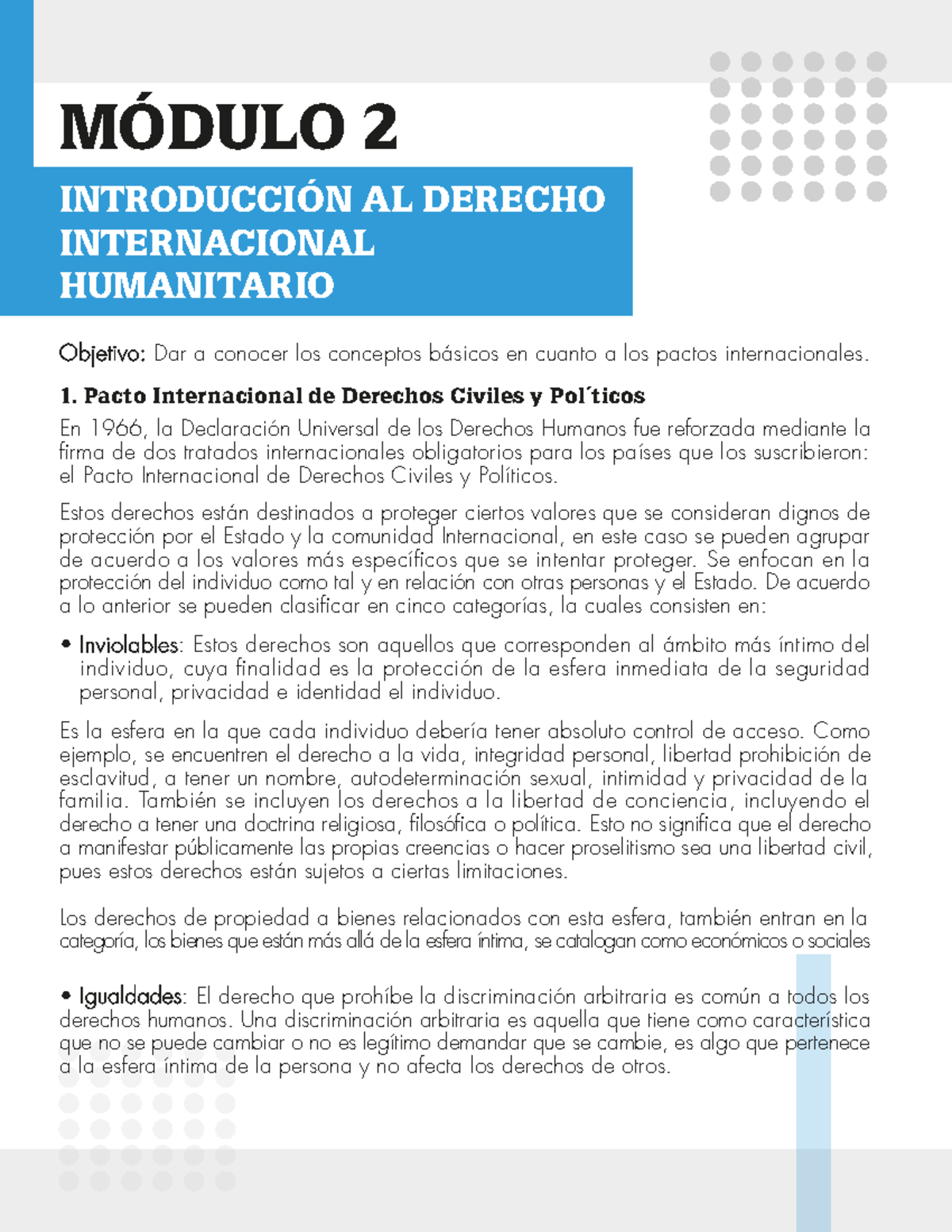 Derechos humanos modulo 2 - INTRODUCCI”N AL DERECHO INTERNACIONAL HUMANITARIO M”DULO 2 Pacto ...
