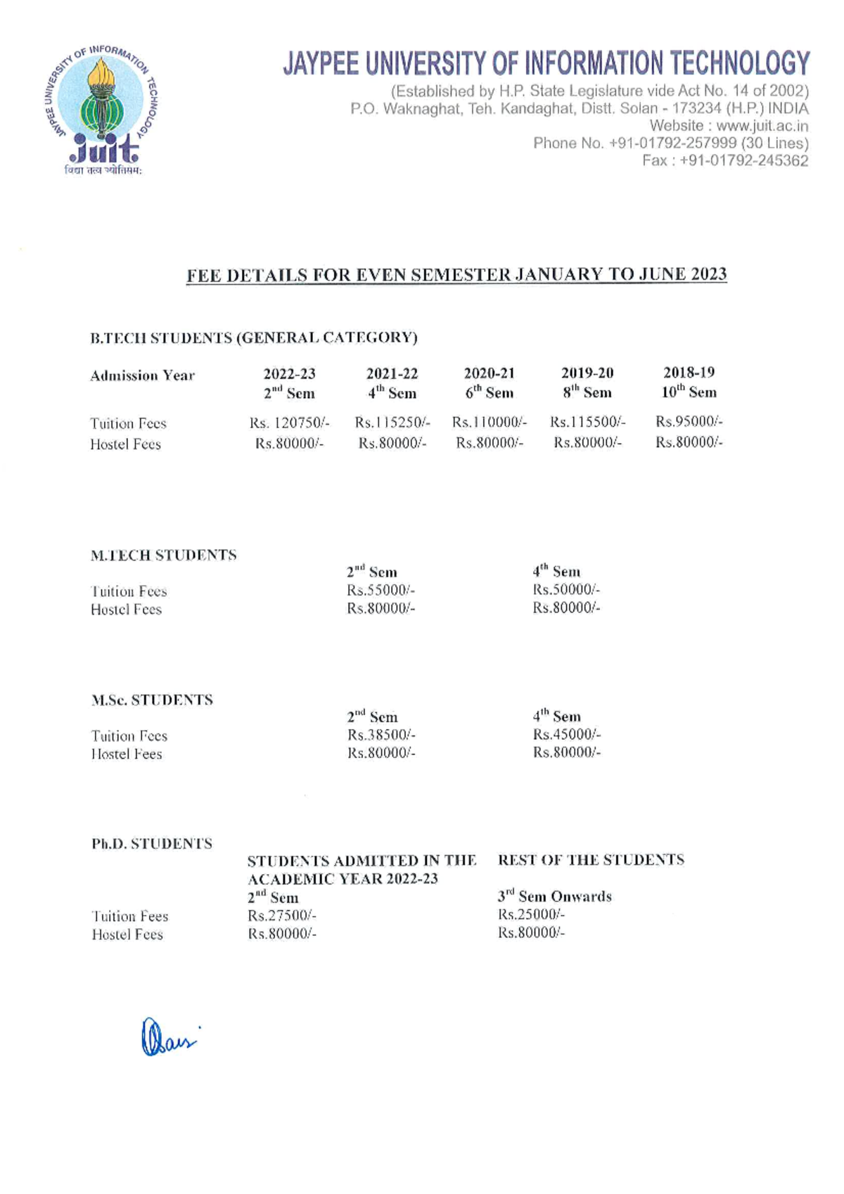 Feedetailsforevensemester 2023 - B Tech - Studocu