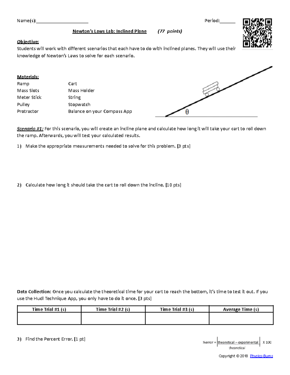 Newton's Laws Incline Plane Lab AP - Name(s ...