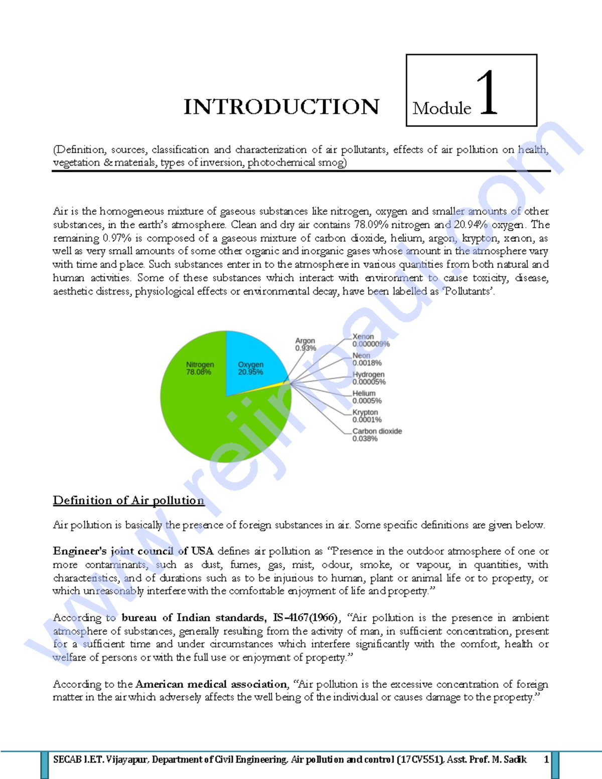 Air pollution and control engineering - INTRODUCTION Module 1 ...