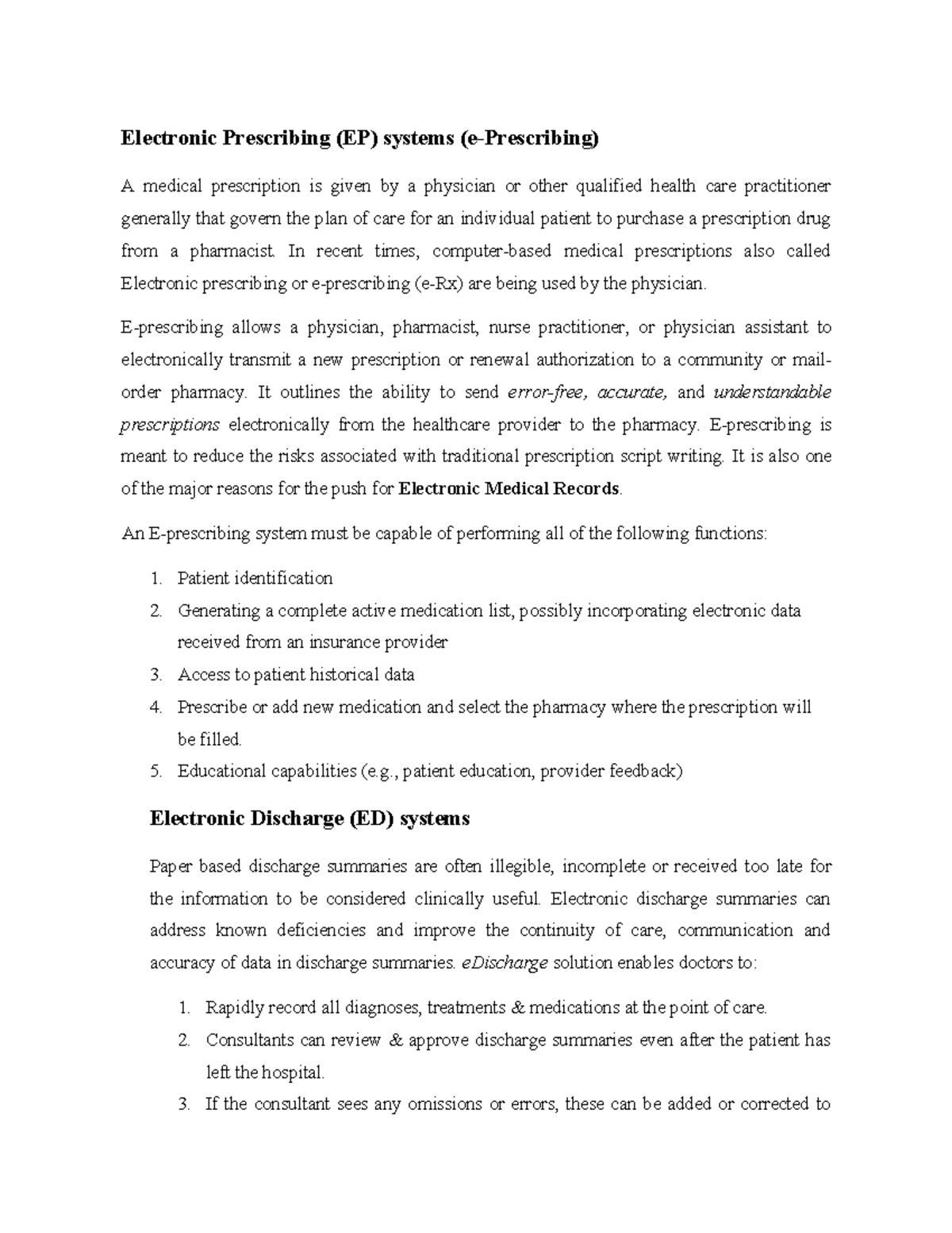 ELECTRONIC PRESCRIBING AND DISCHARGE - Electronic Prescribing (EP ...