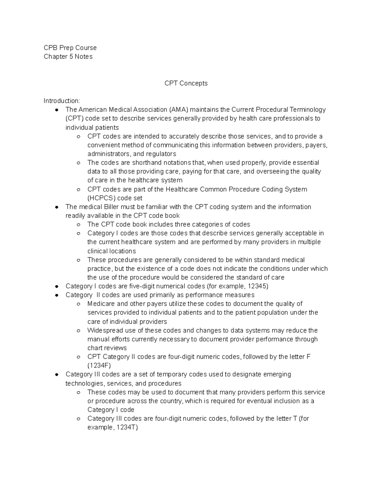 AAPC CPB Prep Course- Chap 5 Notes - CPB Prep Course Chapter 5 Notes ...