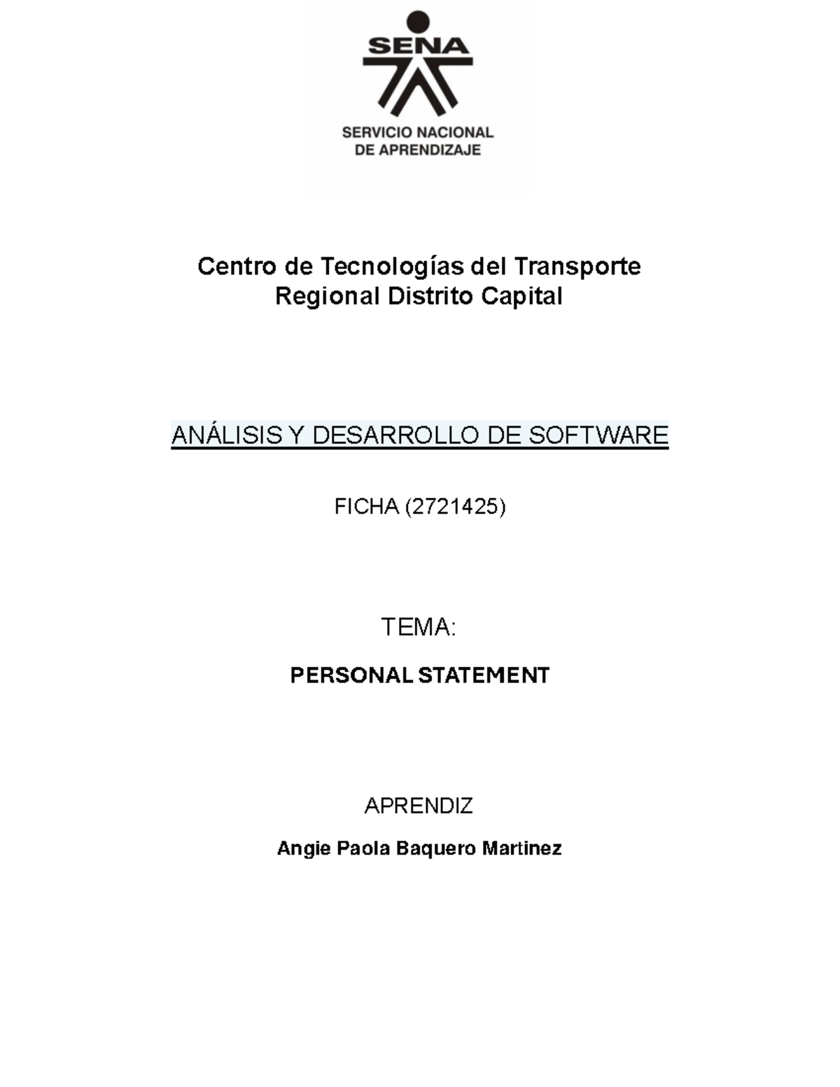 Personal Statement - trabajo - Analisis Y Desarrollo De Software ...