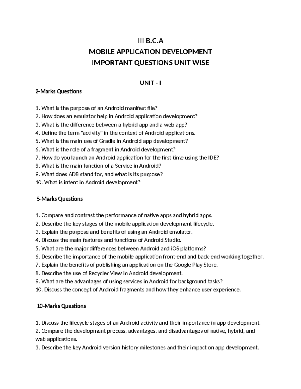 Mobile Application Development Important Questions - III B.C MOBILE ...