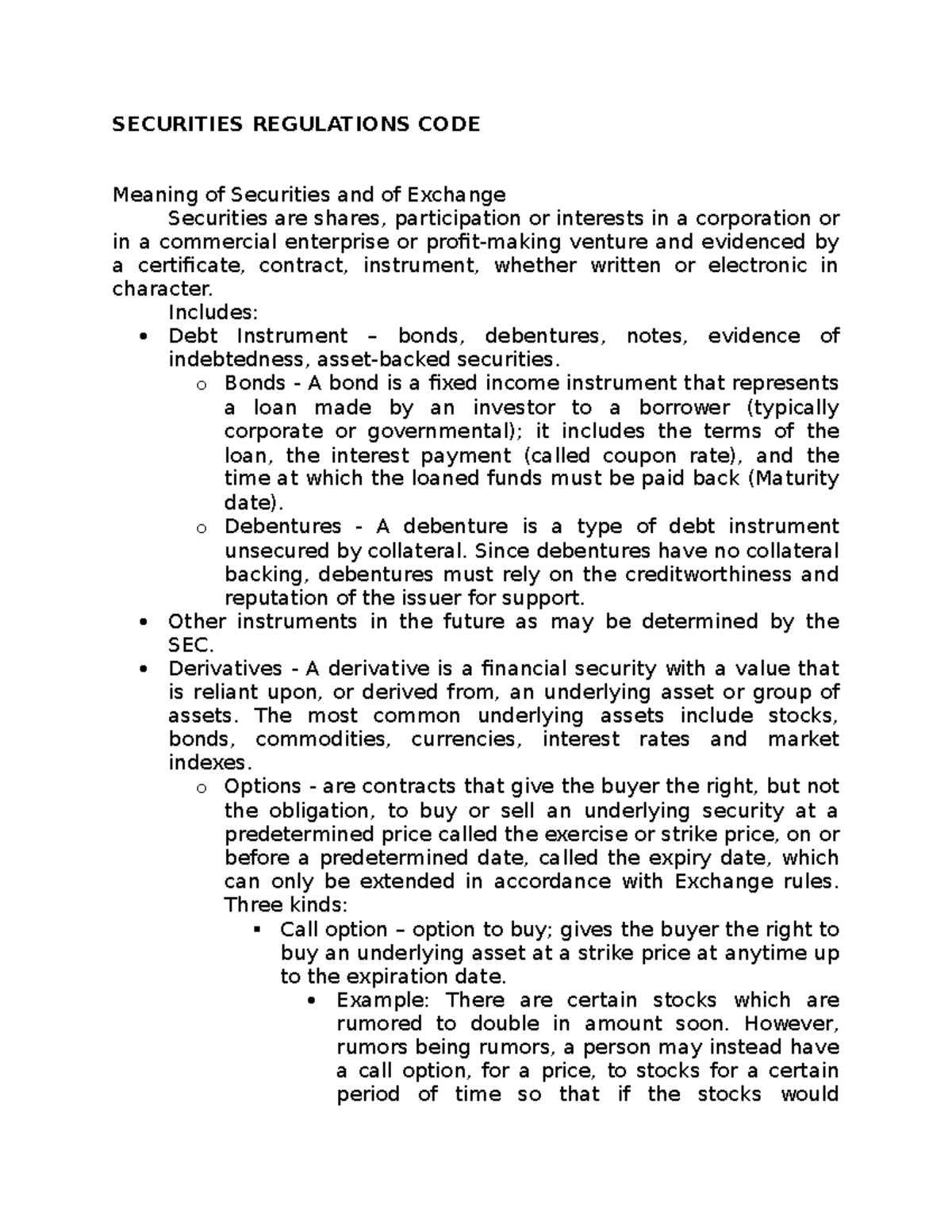 Securities Regulations Code Reviewer - Advance Accounting - Studocu