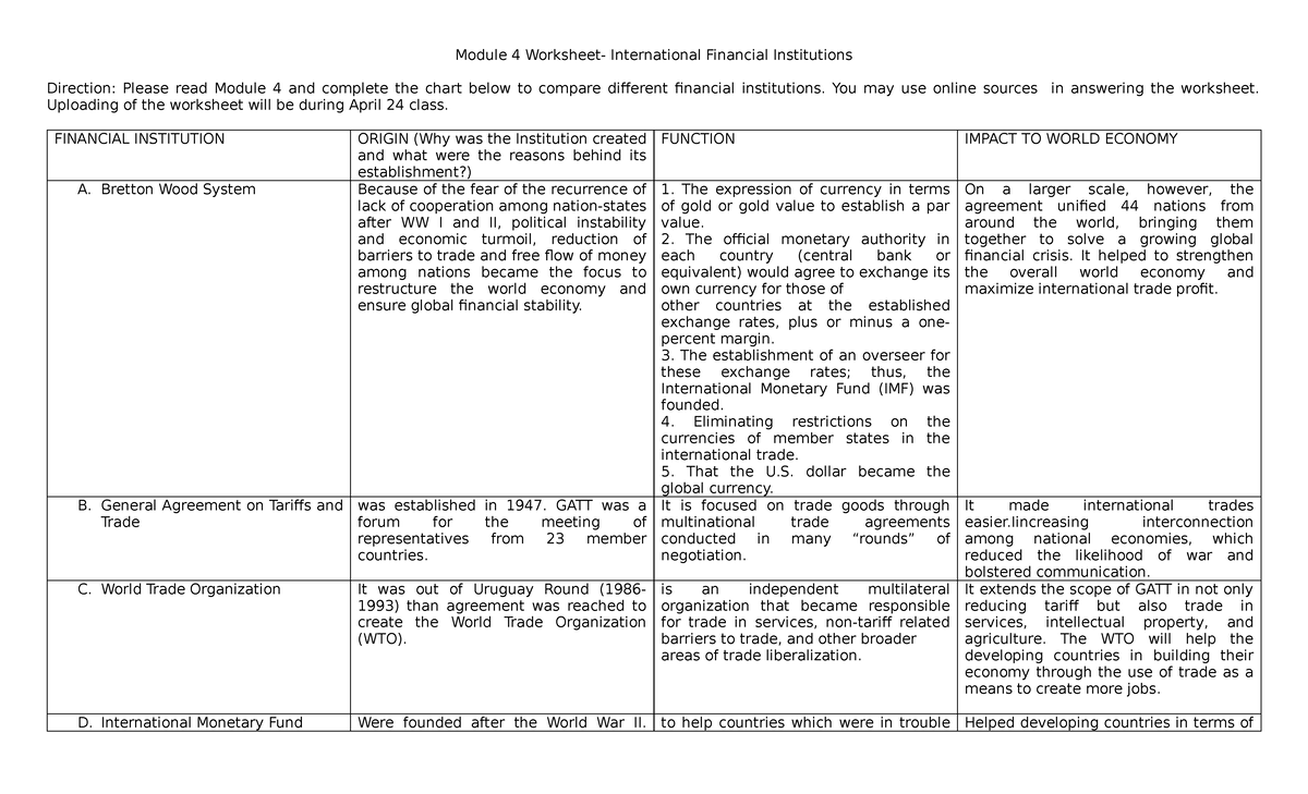 Module 4 Worksheet - Module 4 Worksheet- International Financial ...