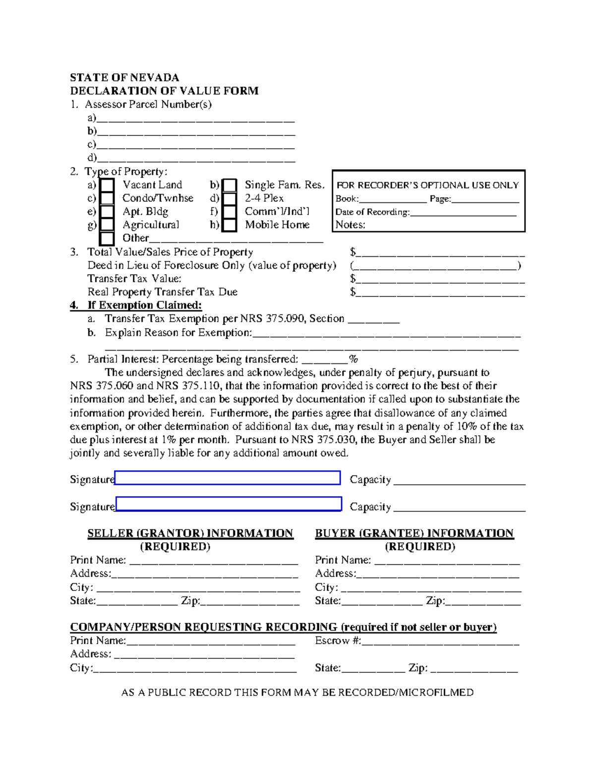 Nevada-Declaration-of-Value-Form - STATE OF NEVADA DECLARATION OF VALUE ...