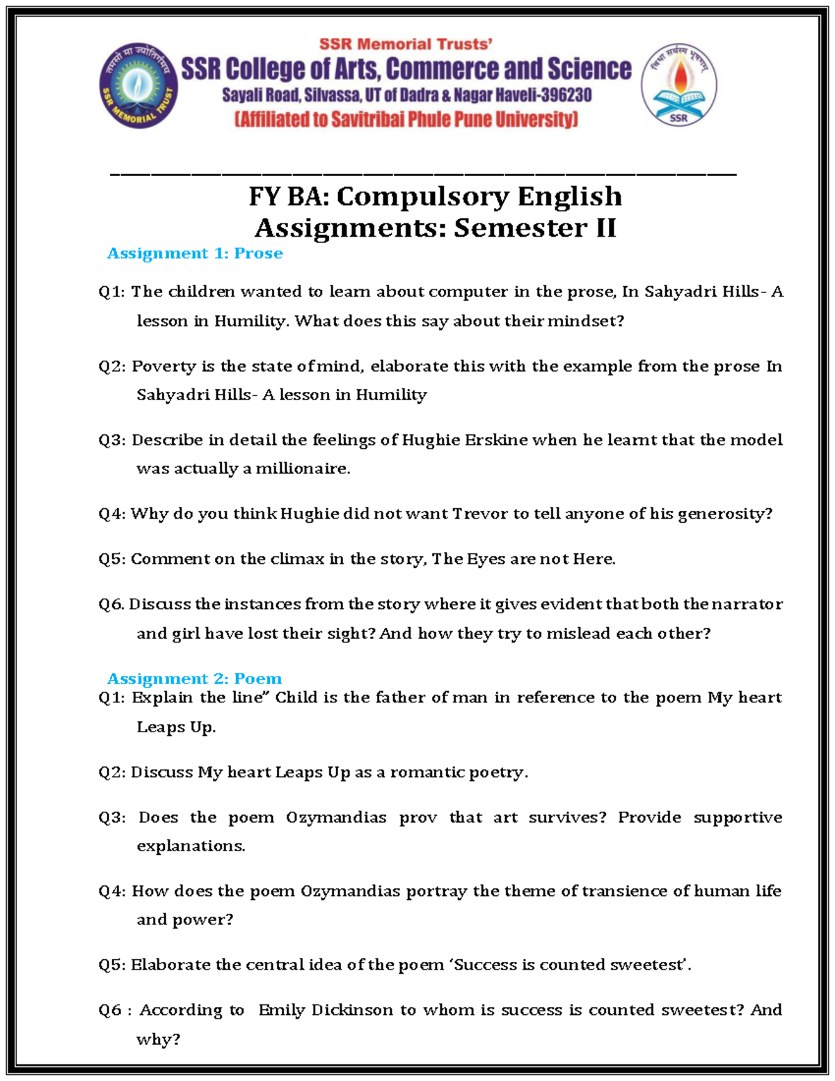 FY BA SEM 2- 2022-23- Assignments-COMP. English- ANIL Bagul - - Studocu