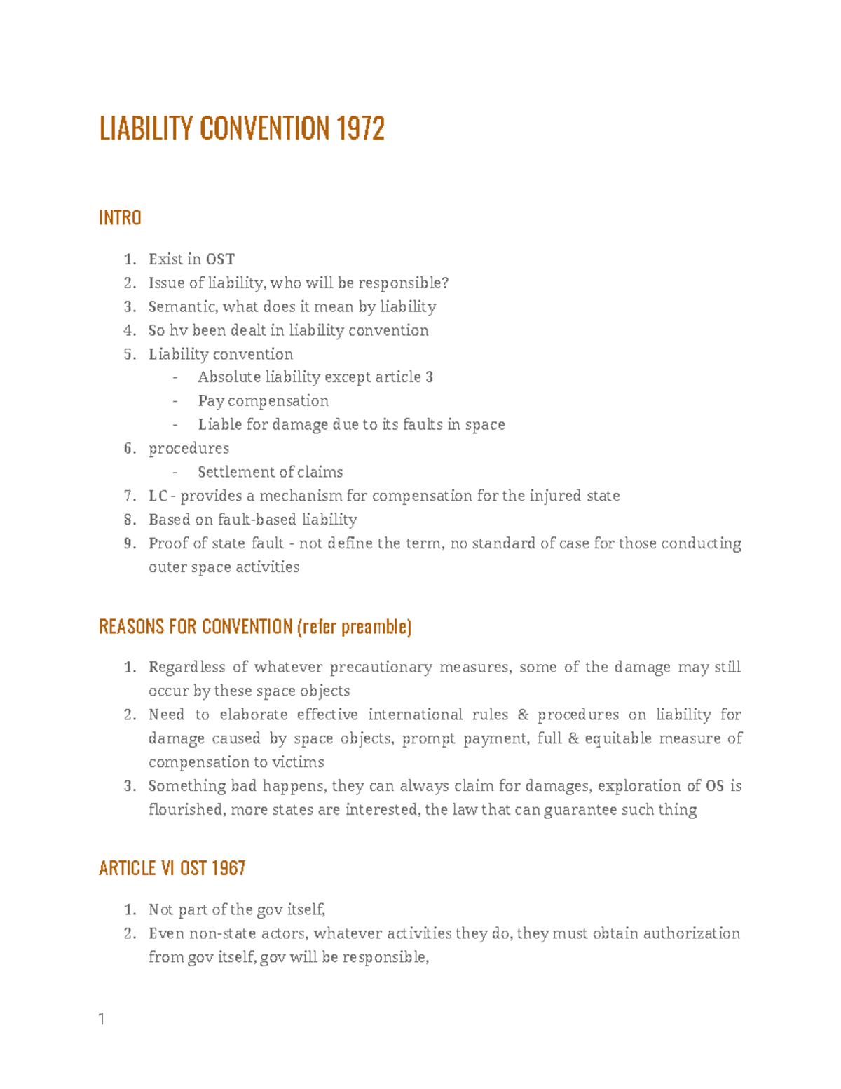 Liability Convention 1972 - LIABILITY CONVENTION 1972 INTRO Exist in OST Issue of liability, who ...