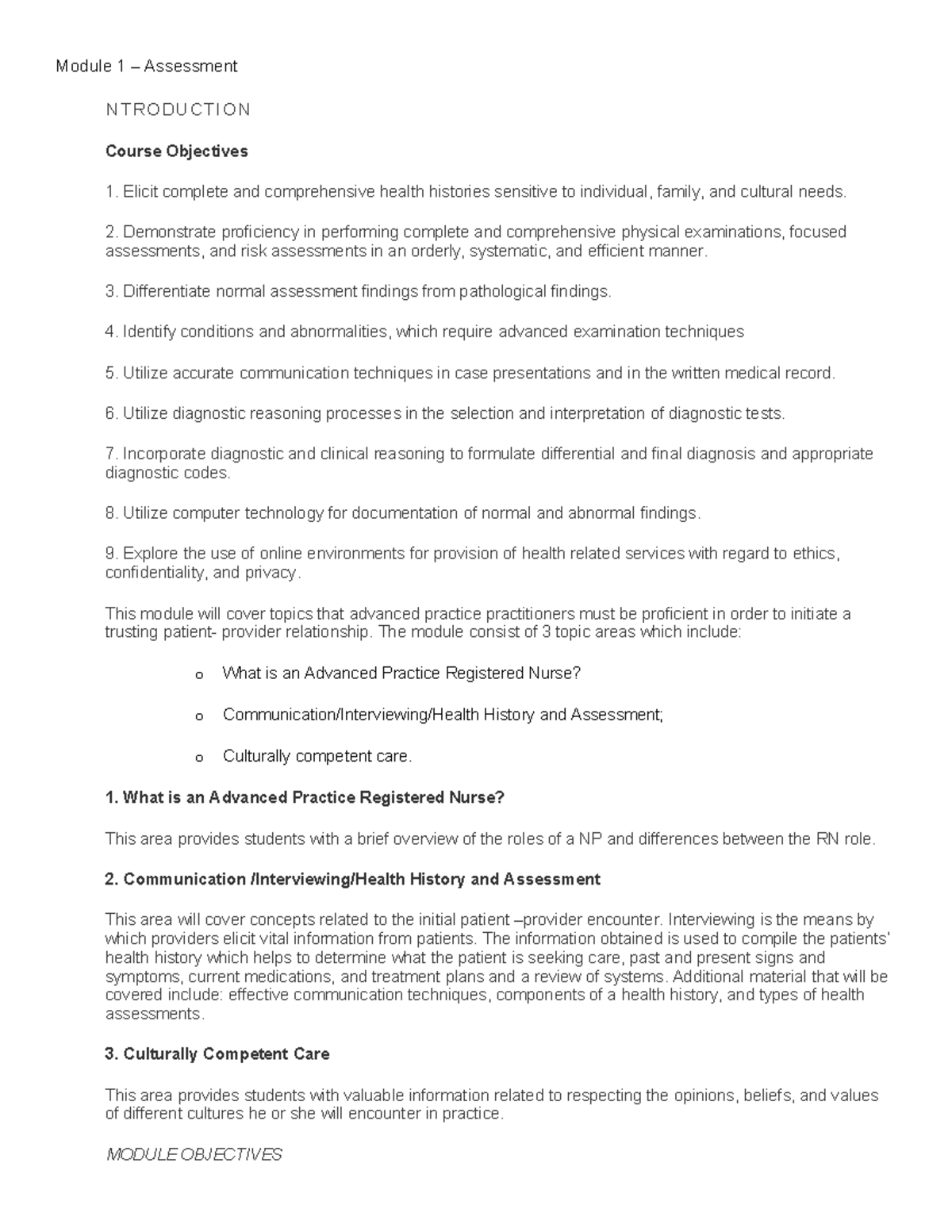 Module 1 Notes - Laying the Foundation of Health Assessment as NP ...