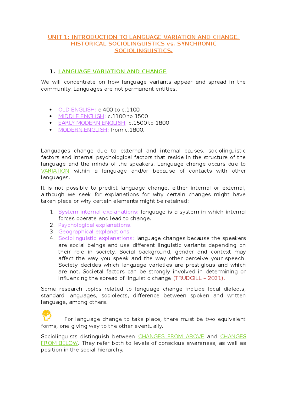 UNIT 1 - Summary - Resumen del primer tema de la asignatura Variación y ...