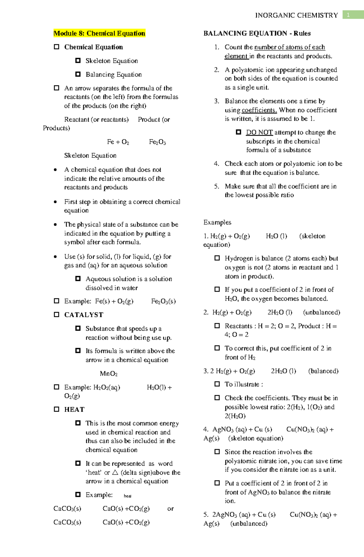 Inorganic Chemistry Module 8 - Medtech - Studocu