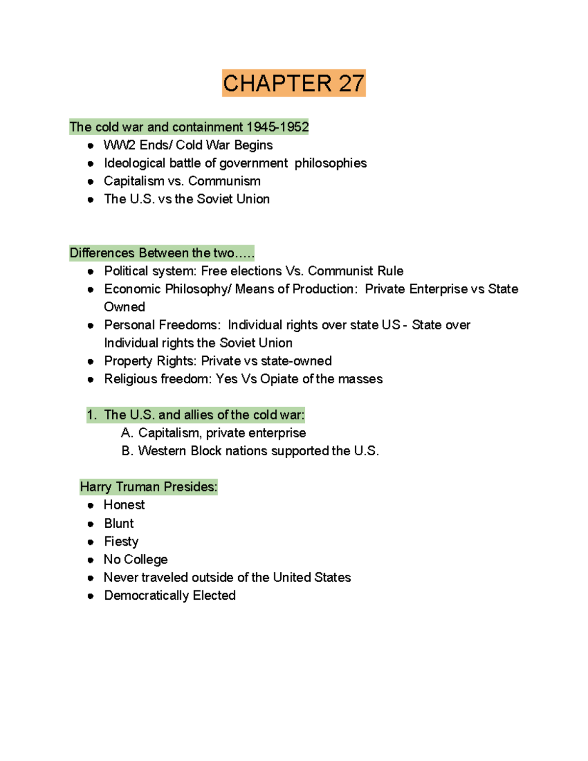 Chapter 27 - CHAPTER 27 The cold war and containment 1945- WW2 Ends ...