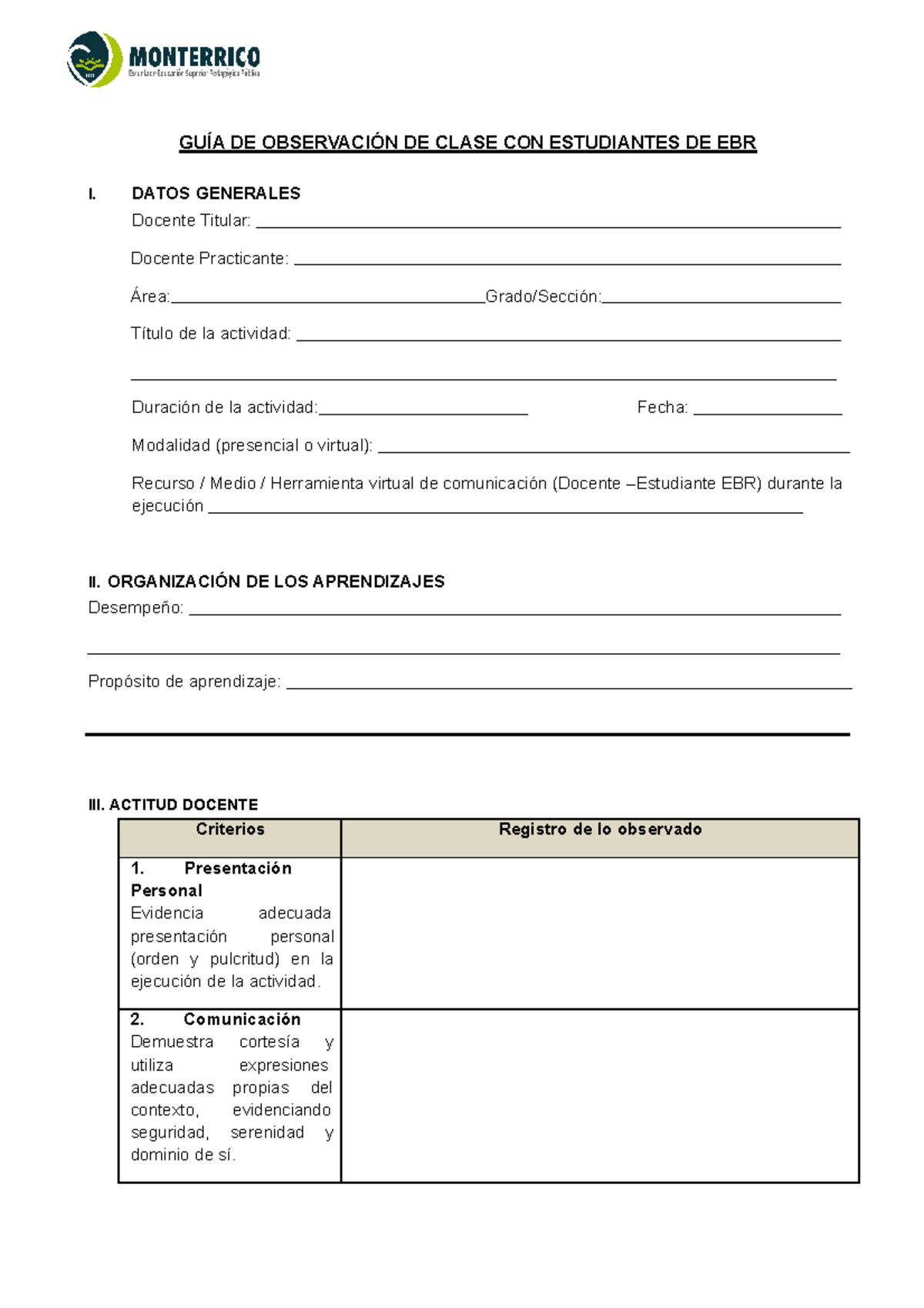 Guía De Observación En Aula Convertido Guía De Observación De Clase