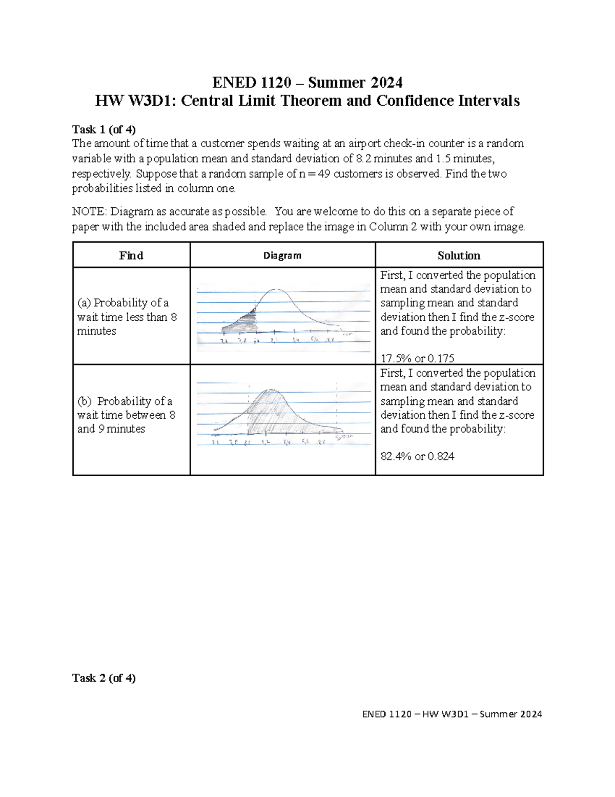 HW W3D1 Statistics 3 CLT-CI (1).docx - ENED 1120 – Summer 2024 HW W3D1: Central Limit Theorem ...