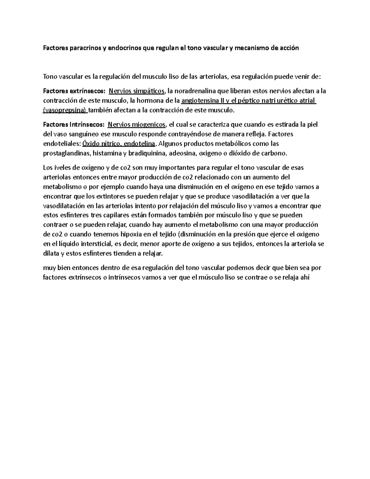 Factores paracrinos y endocrinos que regulan el tono vascular y ...