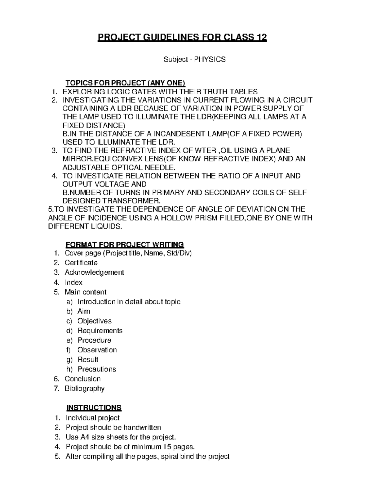 Physics XII Project - xb fbbd - PROJECT GUIDELINES FOR CLASS 12 Subject ...