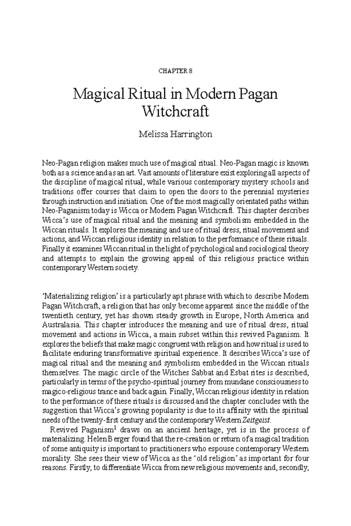 Magical Ritual in Modern Pagan Witchcraft Harrington Materializing ...