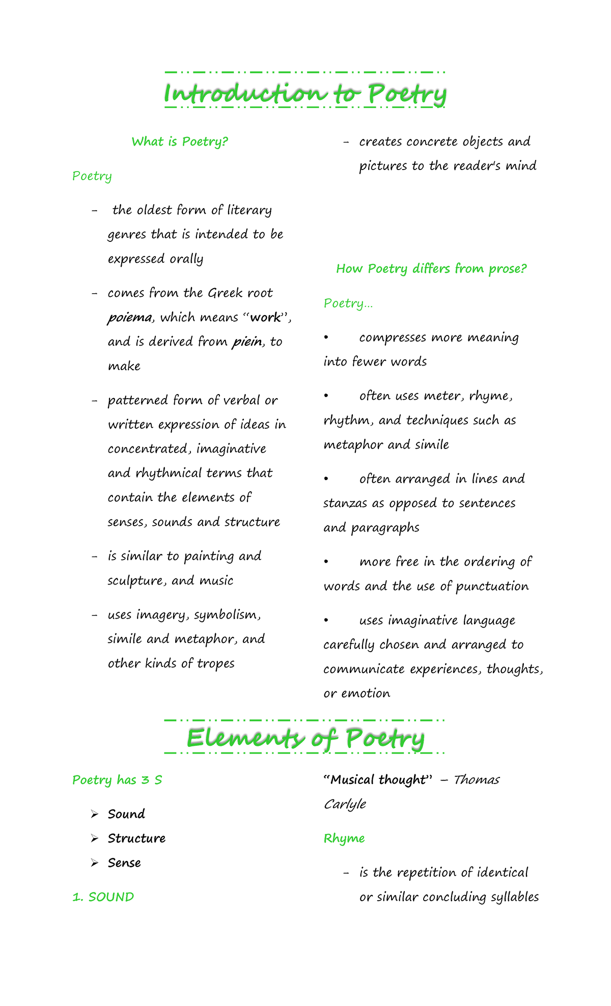 Humanities 2 Notes - Introduction to Poetry - Introduction to Poetry ...