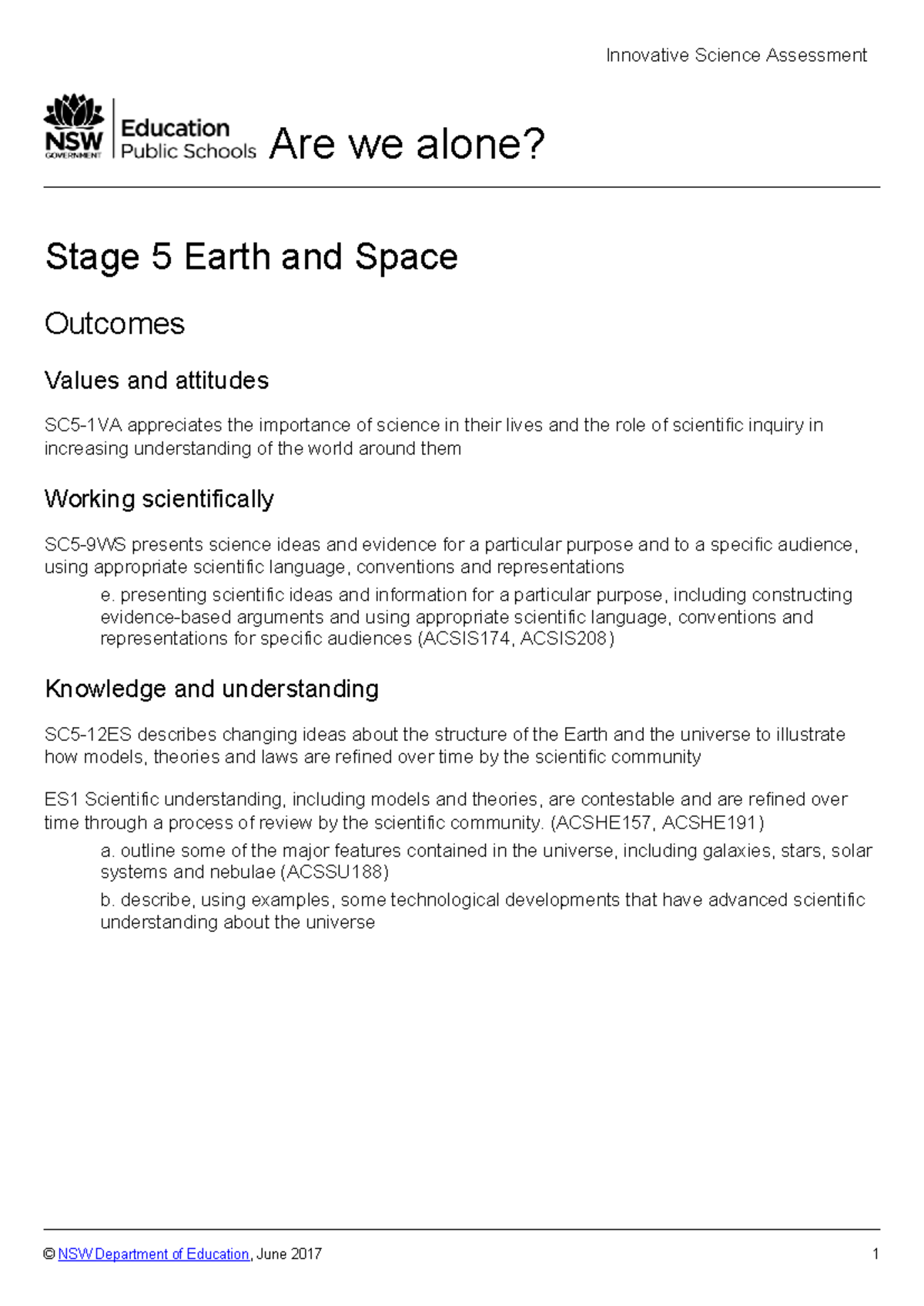 Science-s5-arewealone - Innovative Science Assessment Are we alone ...
