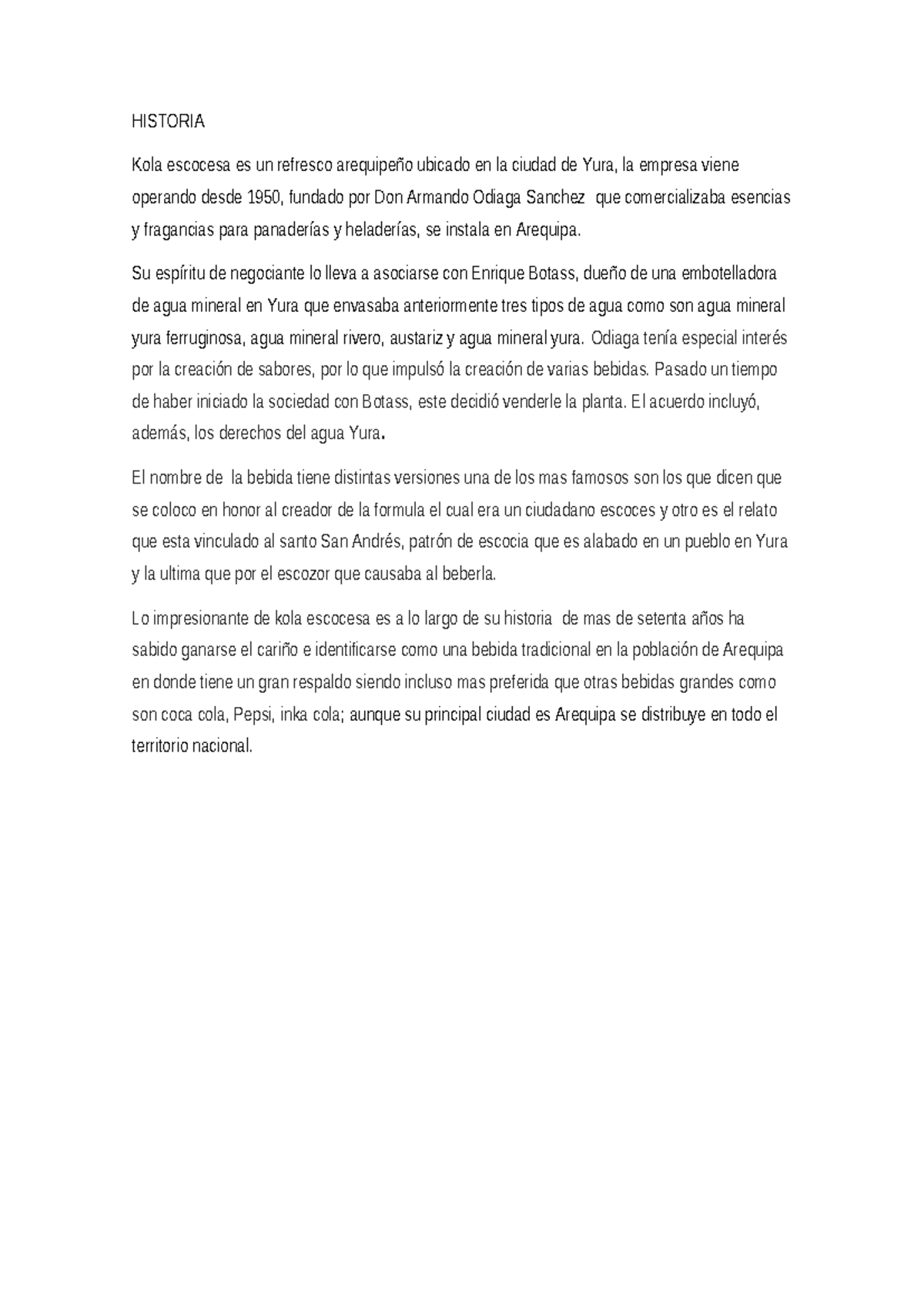 Historia - cola ecocesa - HISTORIA Kola escocesa es un refresco ...