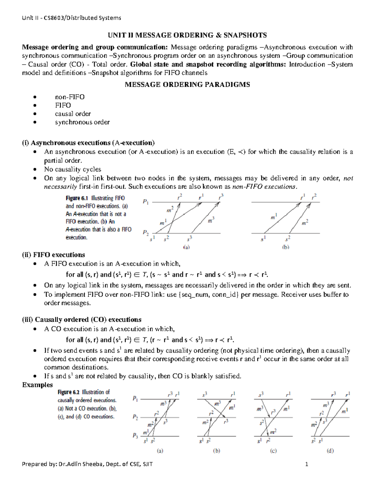 Unit II DS R2017 - asc - UNIT II MESSAGE ORDERING & SNAPSHOTS Message ordering and group - Studocu