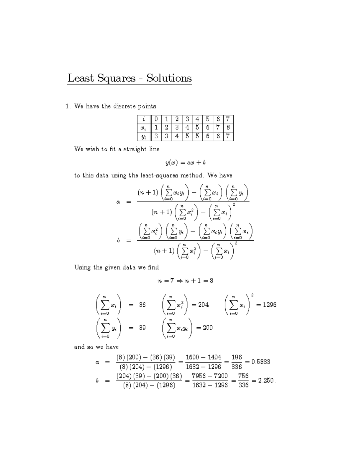 Least Squares Solutions - Least Squares - Solutions We have the ...
