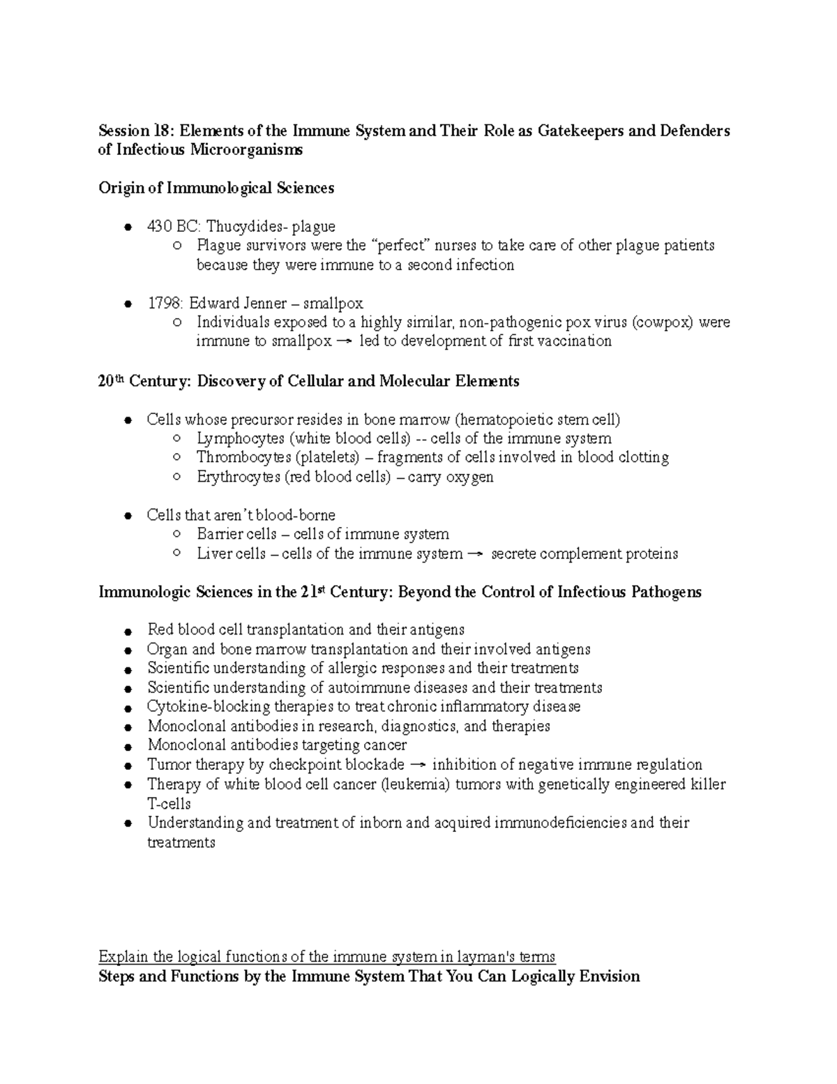 Microbiology - Lecture notes 18,19 - Session 18: Elements of the Immune ...