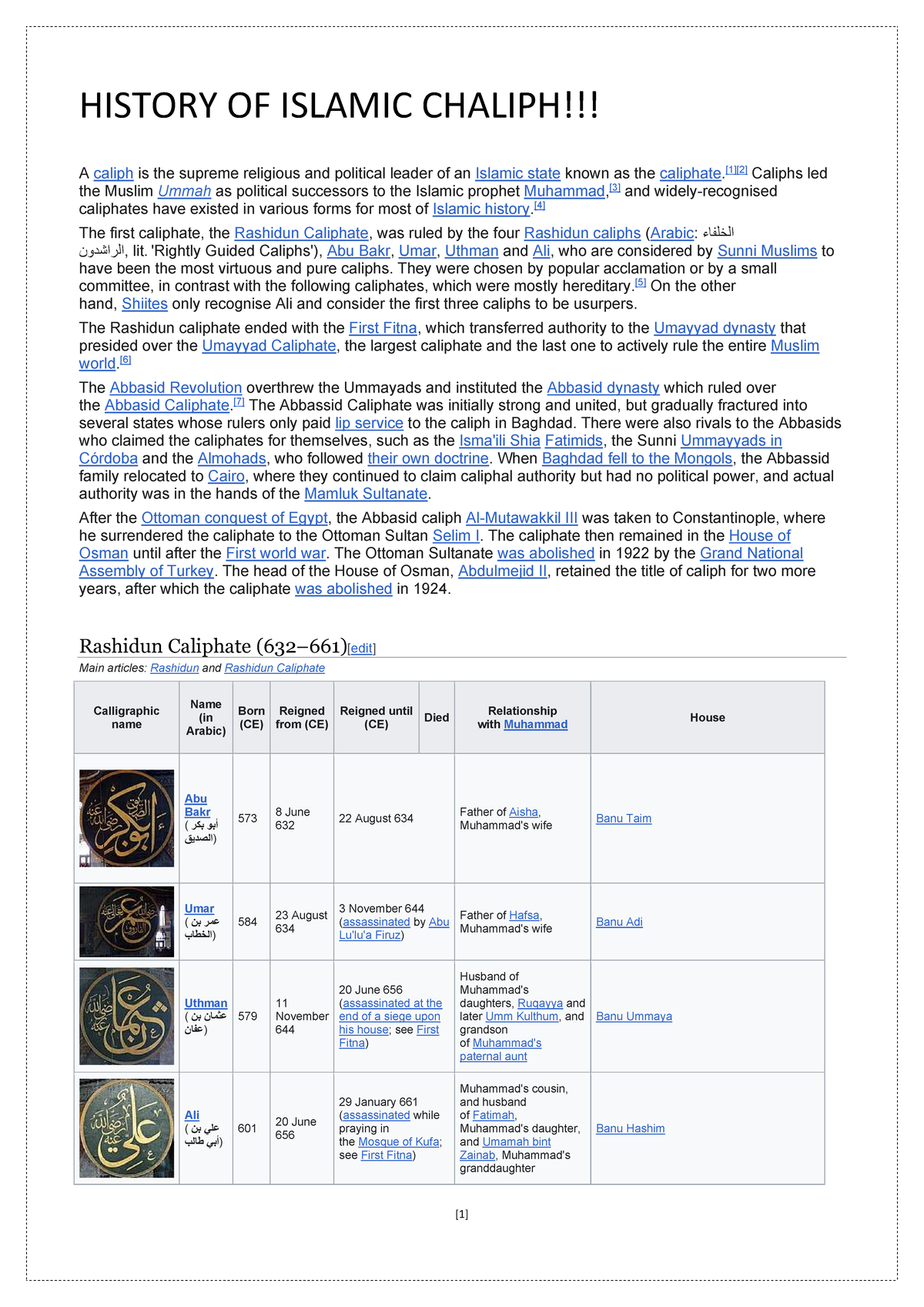 Islamic History - Free for all - A caliph is the supreme religious and ...