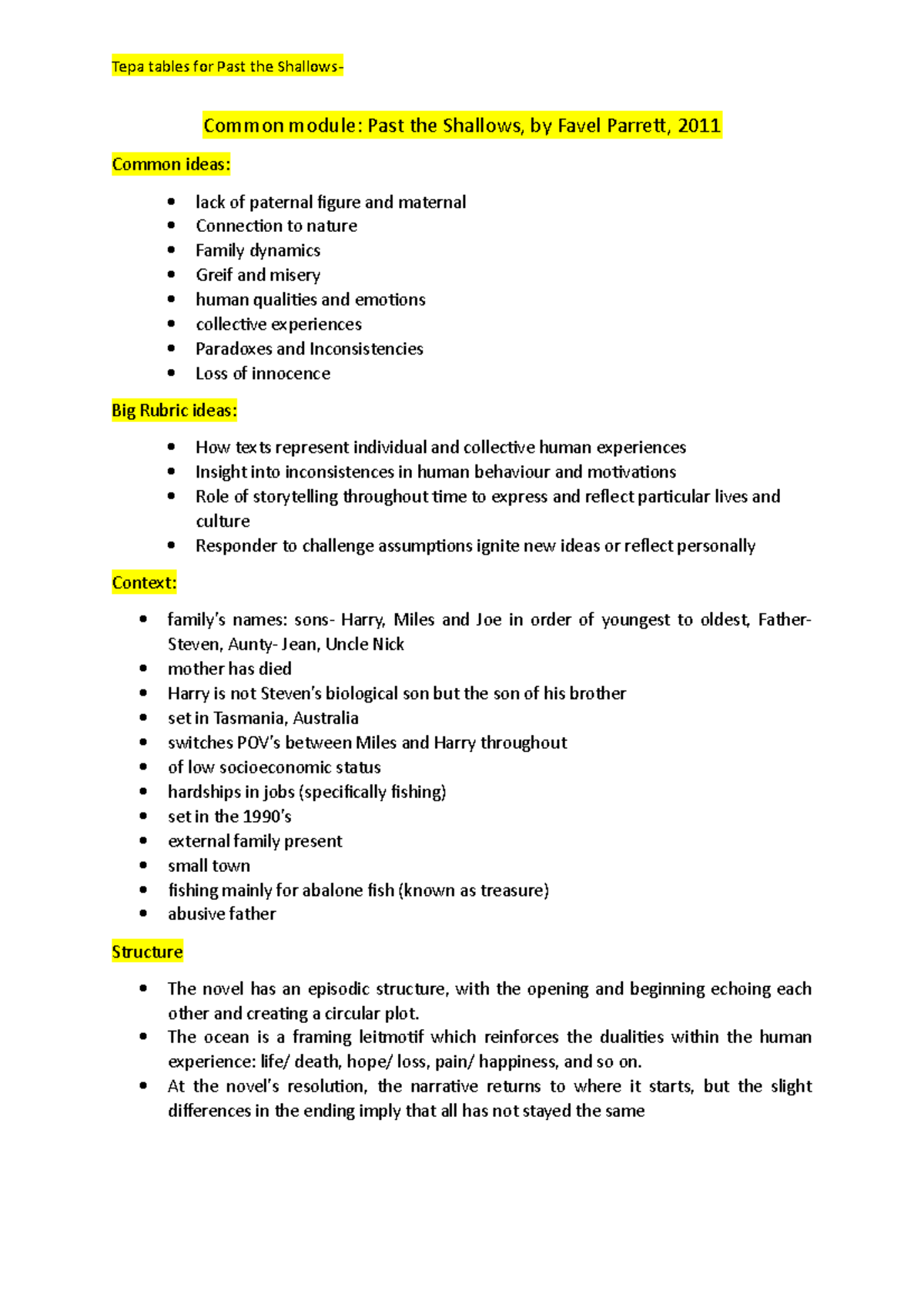 Past the shallows Quotes - Common module: Past the Shallows, by Favel ...