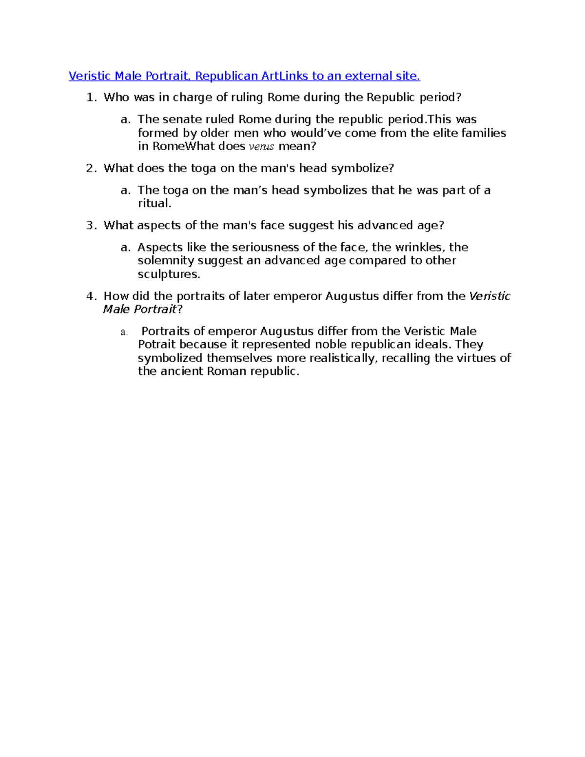 Assignment 24 - Republic Art - Veristic Male Portrait, Republican ...