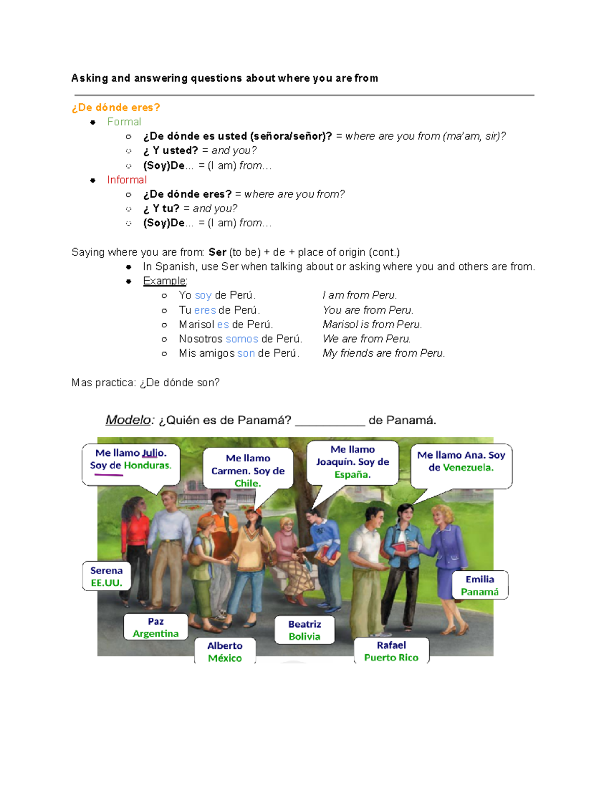 Asking and answering questions about where you are from - .. = (I am ...