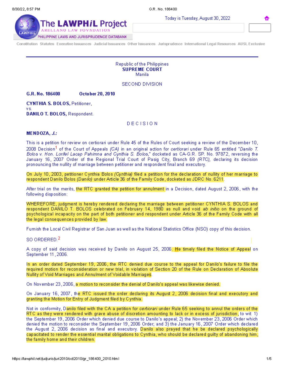 4 .G.R. No. 186400 - Stat Con - Constitution Statutes Executive ...