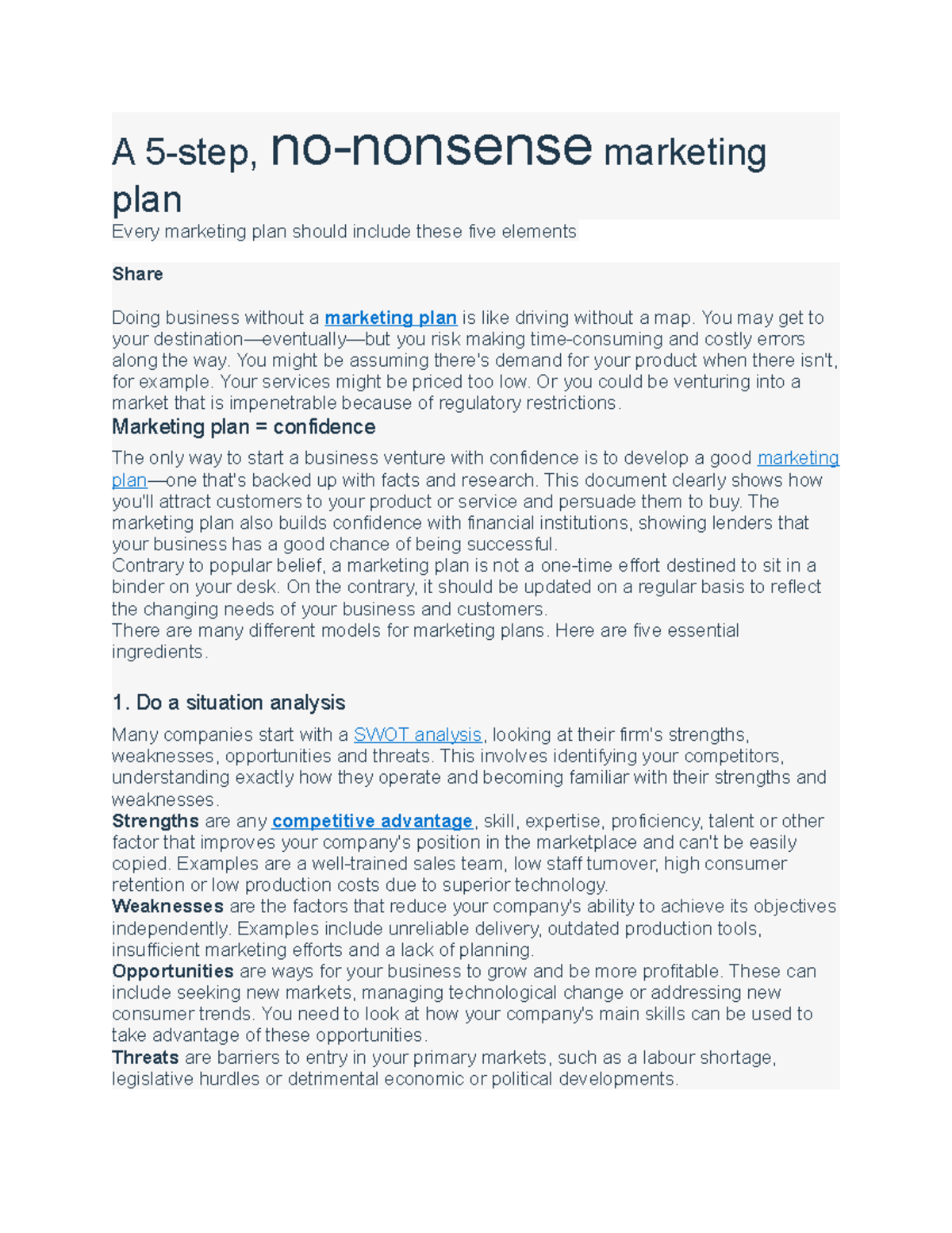 Marketing PLAN Outlines - A 5-step, no-nonsense marketing plan Every ...