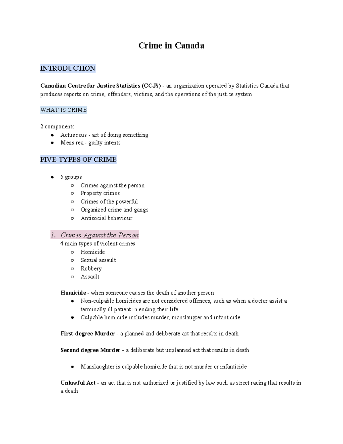 Chapter 2 Notes - Crime in Canada INTRODUCTION Canadian Centre for ...