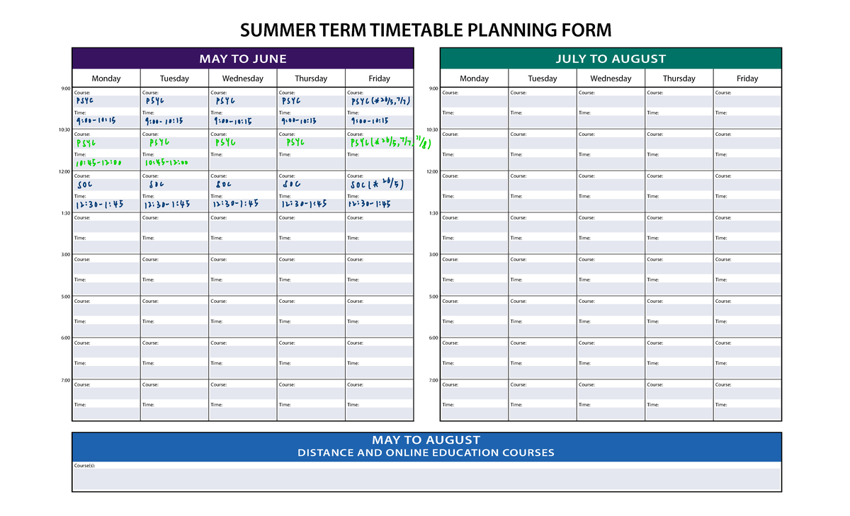Summer-term-timetable - SUMMER TERM TIMETABLE PLANNING FORM MAY TO JUNE ...