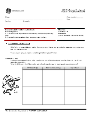 ABM 2 - Lectures - CHAPTER 1 THE PROBLEM A CASE STUDY ABOUT THE SELF ...