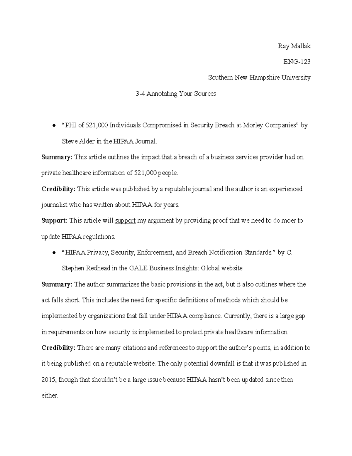 3-4 Annotating Sources - Ray Mallak ENG- Southern New Hampshire ...