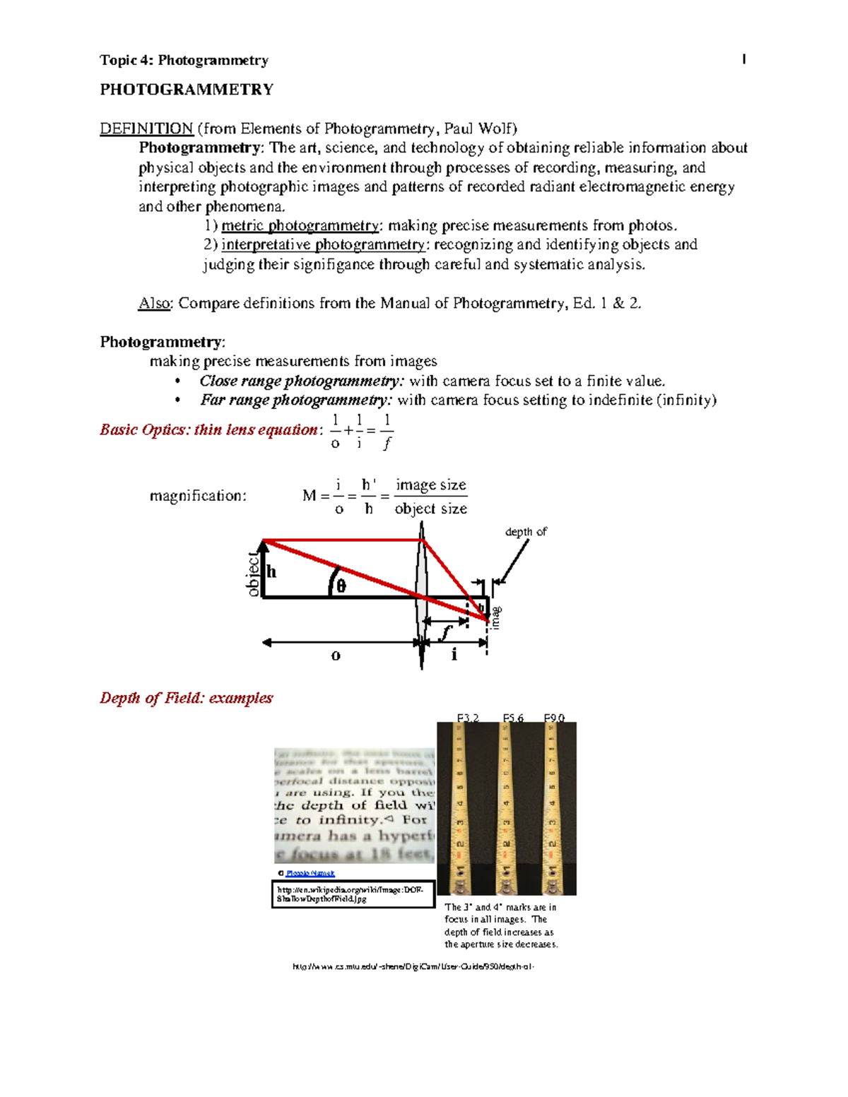 Topic 4 Photogrammetry - PHOTOGRAMMETRY DEFINITION (from Elements of ...