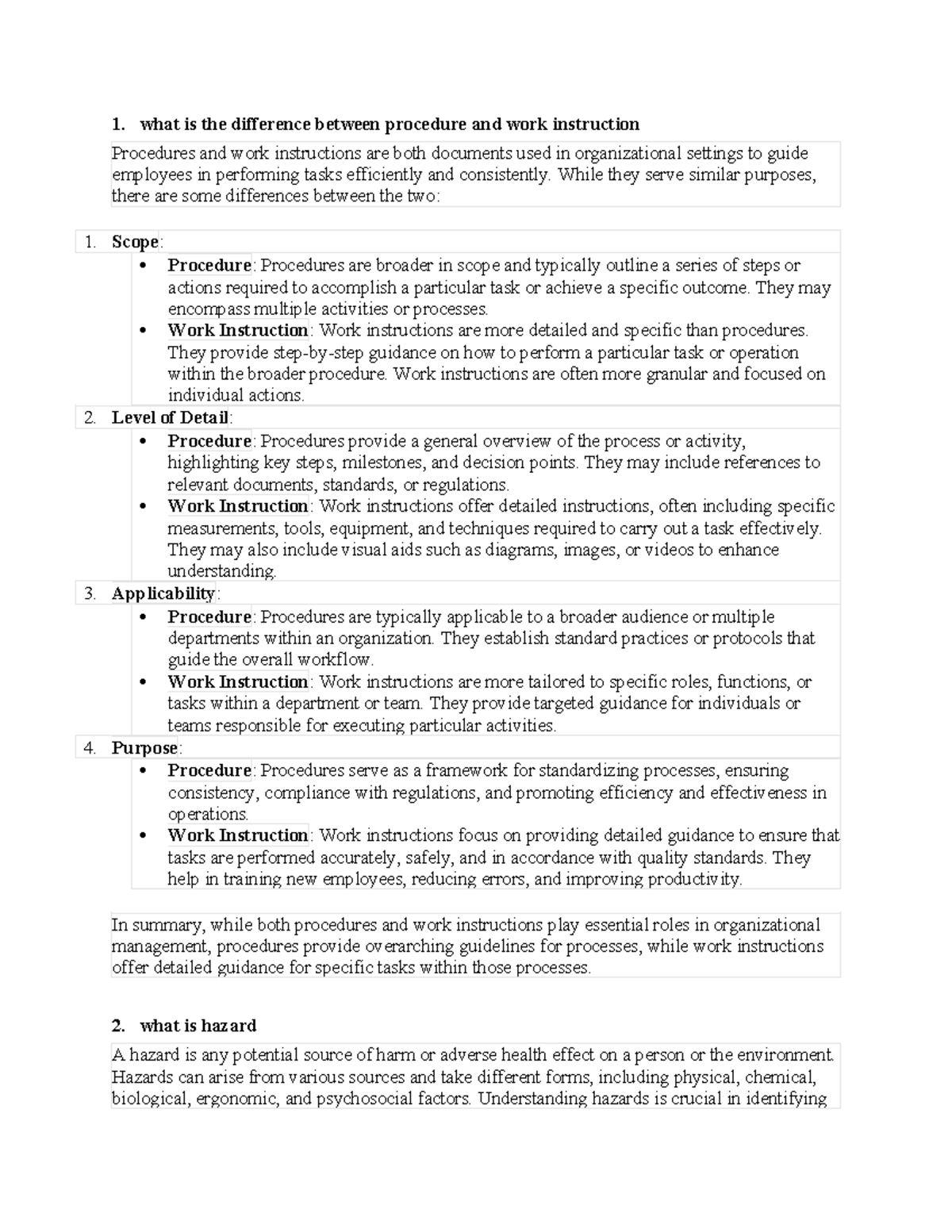 Abc - question - what is the difference between procedure and work instruction Procedures and ...