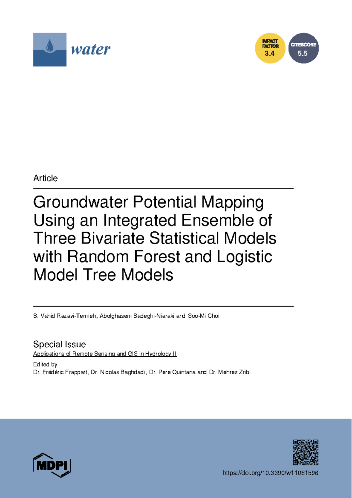 Water 11 01596 with cover - 3 5. Groundwater Potential Mapping Using an Integrated Ensemble of ...