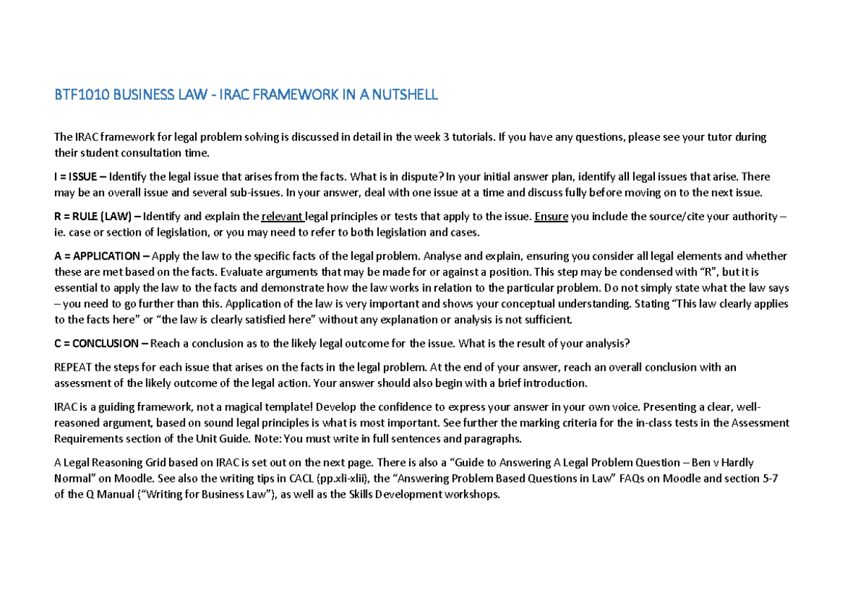 IRAC Framework and Legal Reasoning Grid - Warning: TT: undefined ...