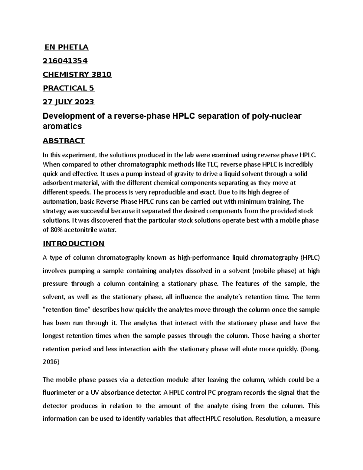 EN Phetla Analytical PRAC 5 - EN PHETLA 216041354 CHEMISTRY 3B ...