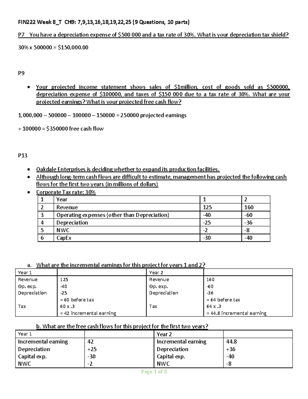 Week 8 Tutorial Questions - FIN222 Week 8_T CH9: 7,9, 13,16,18,19,22,25 ...