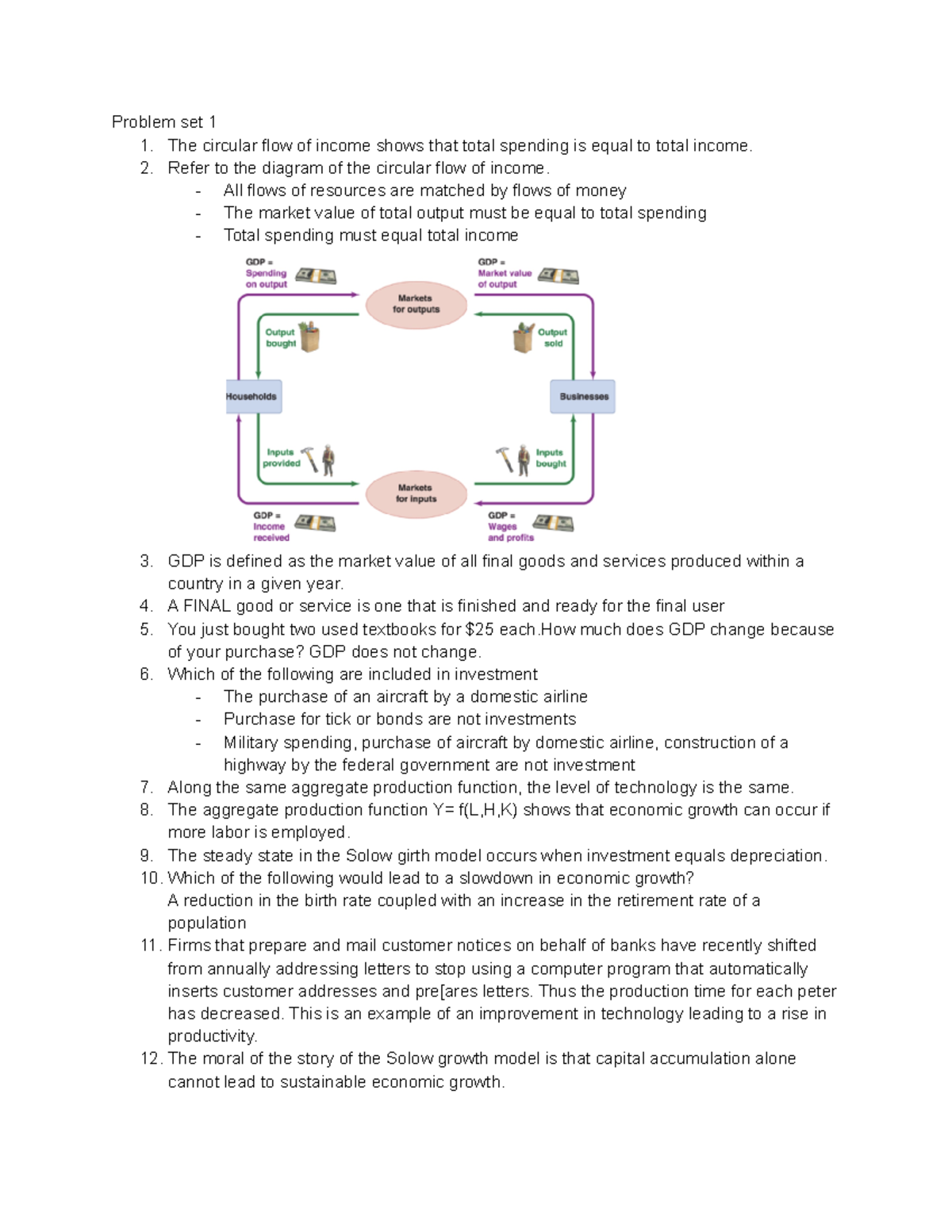 Econ 102 Exam I - Exam review - Problem set 1 1. The circular flow of ...